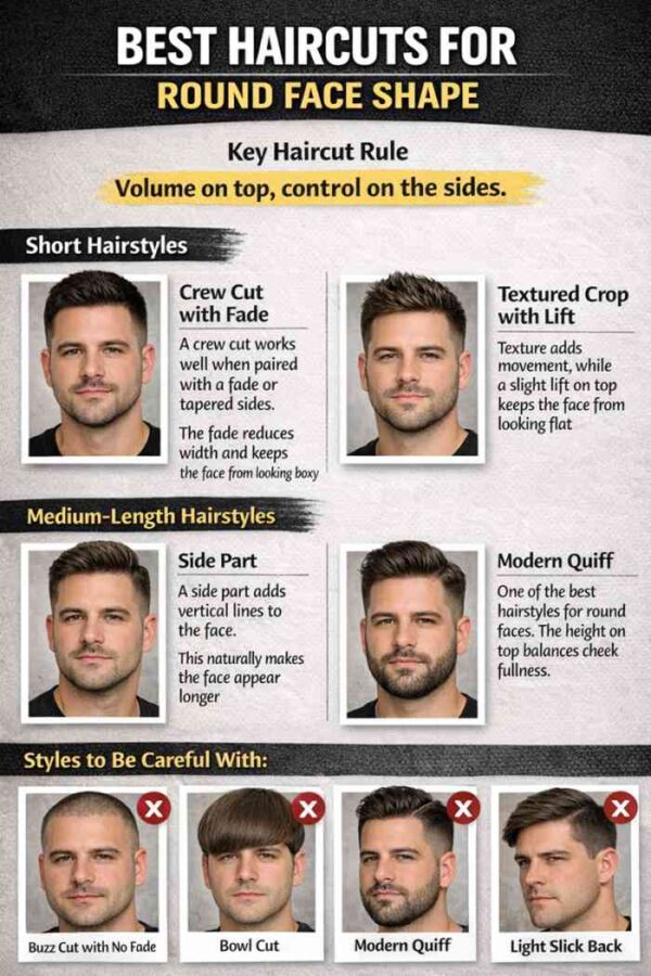 Men’s Round Face Shape Guide: Best Haircut & All Style - Nexoye